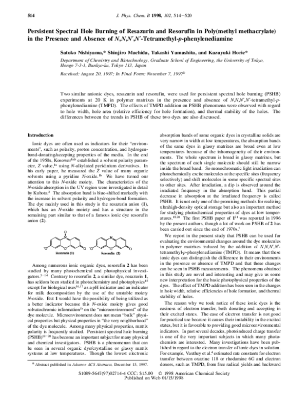 (PDF) Persistent Spectral Hole Burning of Resazurin Sodium Salt in ...