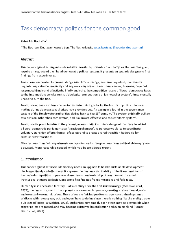 (PDF) Task democracy: politics for the common good | Peter A.J. Bootsma ...