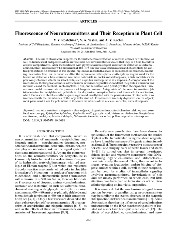 (PDF) Fluorescence of neurotransmitters and their reception in plant ...