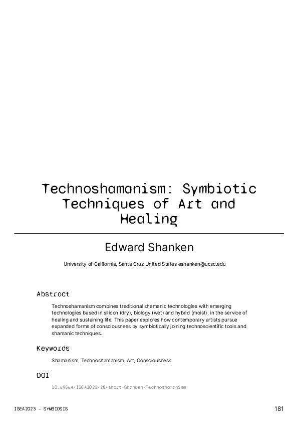 (PDF) Technoshamanism: Symbiotic Techniques of Art and Healing