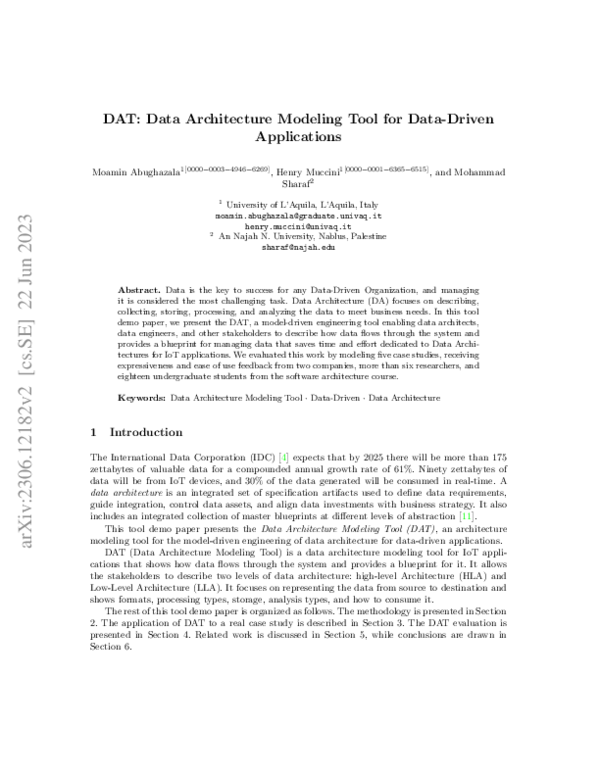 (PDF) DAT: Data Architecture Modeling Tool for Data-Driven Applications (PDF) DAT: Data Architecture Modeling Tool for Data-Driven Applications