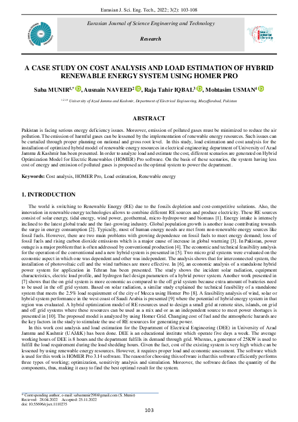 (PDF) A Case Study on Cost Analysis and Load Estimation of Hybrid ...