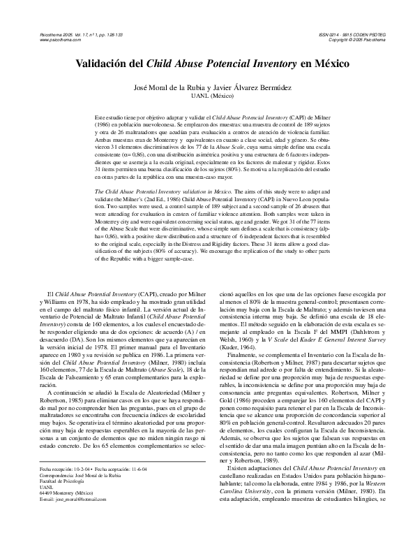 (PDF) Validación del Child Abuse Potencial Inventory en México