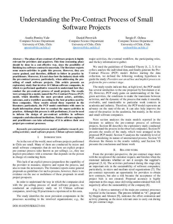 (PDF) Small Software Projects' Pre-Contract Insights