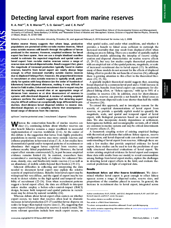Pdf Detecting Larval Export From Marine Reserves Claire B Paris