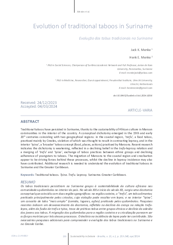 (PDF) Evolution of traditional taboos in Suriname