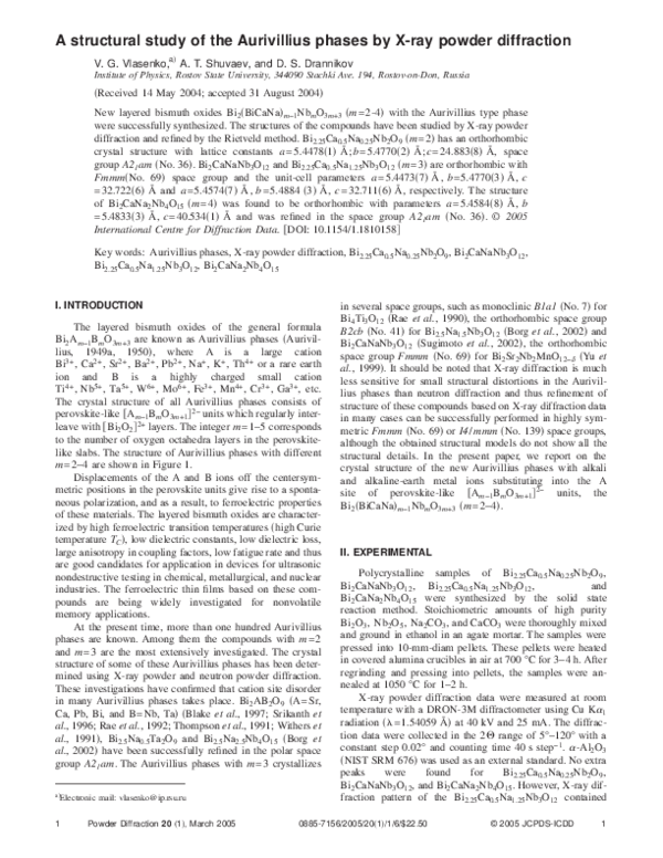 (PDF) A structural study of the Aurivillius phases by X-ray powder diffraction | Valery Vlasenko ...