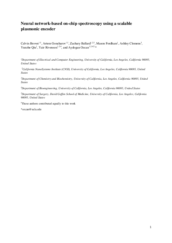 (PDF) Neural Network-Based On-Chip Spectroscopy Using a Scalable Plasmonic Encoder