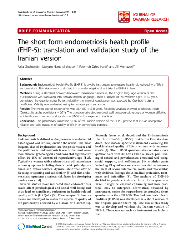 (PDF) The short form endometriosis health profile (EHP-5): translation ...