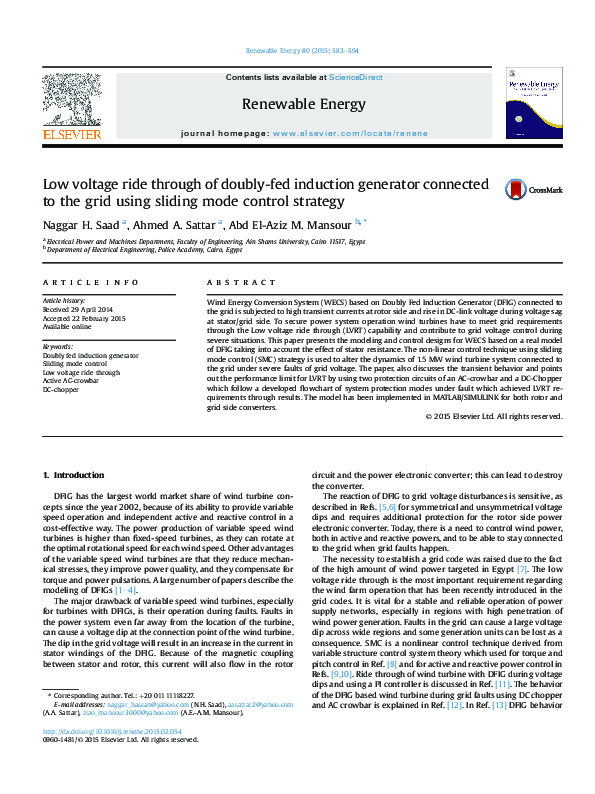 (PDF) Low Voltage Ride-Through of Doubly Fed Induction Machine using Direct Torque Control ...