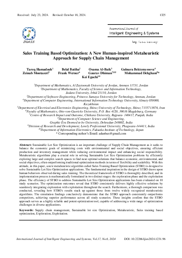 (PDF) Sales Training Based Optimization: A New Human-inspired Metaheuristic Approach for Supply ...