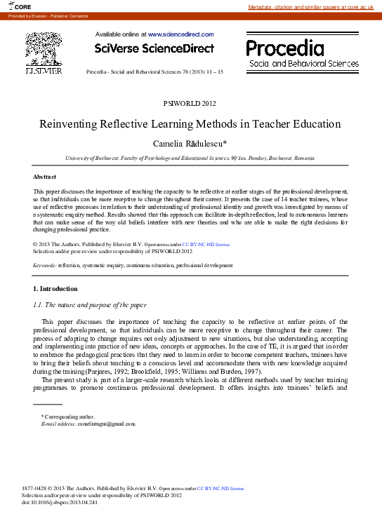 (PDF) Reinventing Reflective Learning Methods in Teacher Education