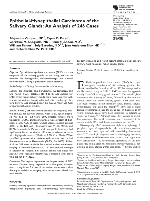 (PDF) Epithelial-Myoepithelial Carcinoma of the Salivary Glands | Rami ...
