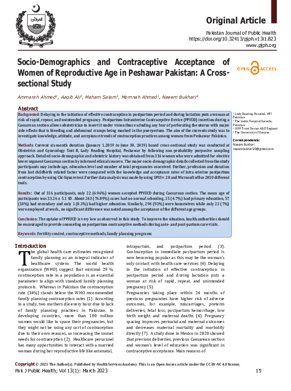 (PDF) Socio-Demographics and Contraceptive Acceptance of Women of ...