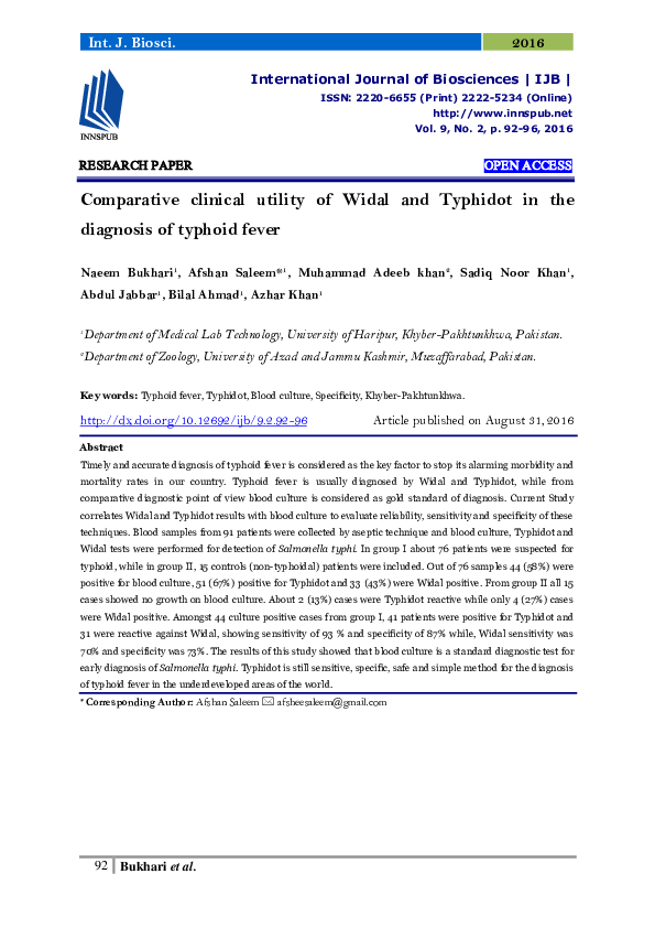 (PDF) Comparative clinical utility of Widal and Typhidot in the ...