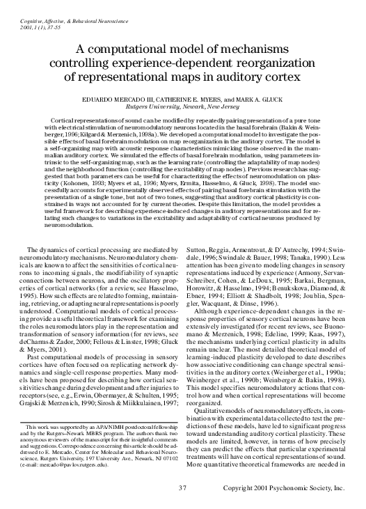 (PDF) A computational model of mechanisms controlling experience-dependent reorganization of ...
