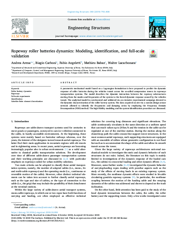 (PDF) Ropeway roller batteries dynamics: Modeling, identification, and ... (PDF) Ropeway roller batteries dynamics: Modeling, identification, and ...