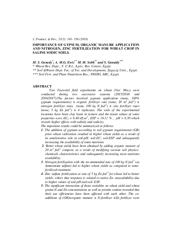 (PDF) Importance of Gypsum, Organic Manure Application and Nitrogen, Zinc Fertilization for ...
