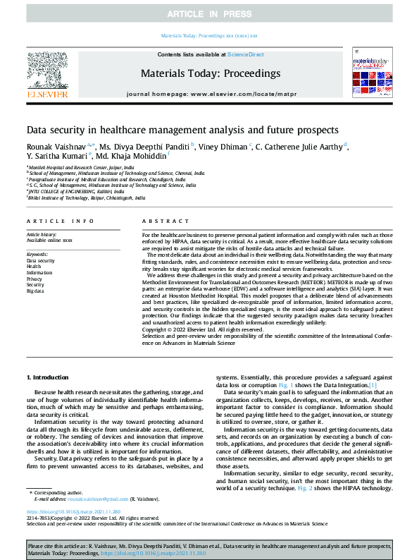 (PDF) Data security in healthcare management analysis and future prospects