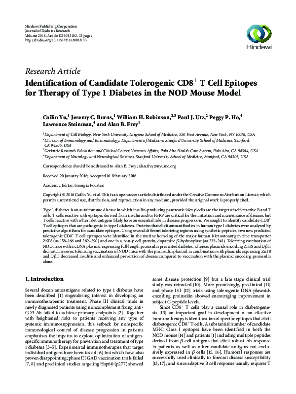 (PDF) Identification of Candidate Tolerogenic CD8(+) T Cell Epitopes ...