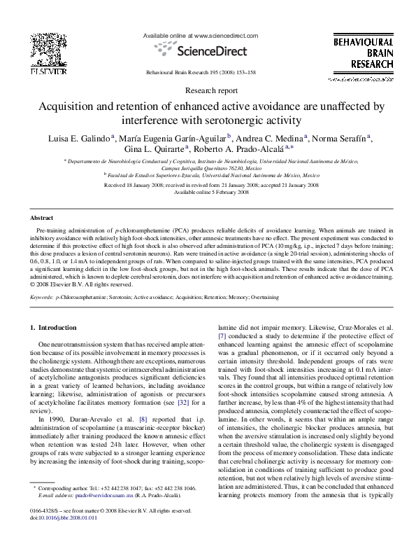 (PDF) Acquisition and retention of enhanced active avoidance are unaffected by interference with ...