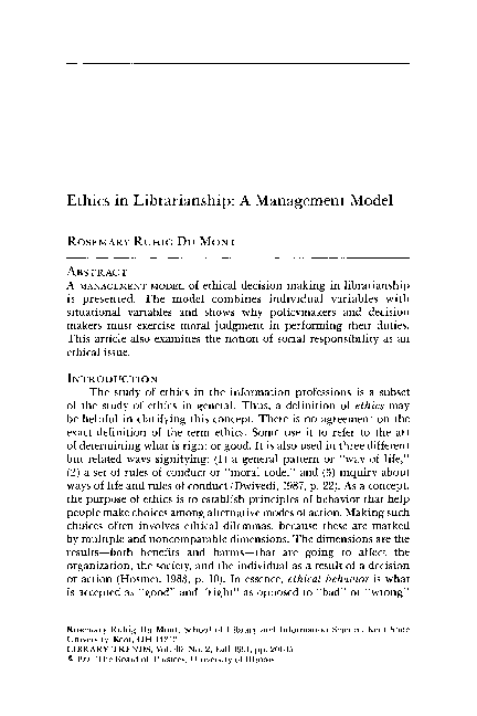 (PDF) Ethics in librarianship: a management model