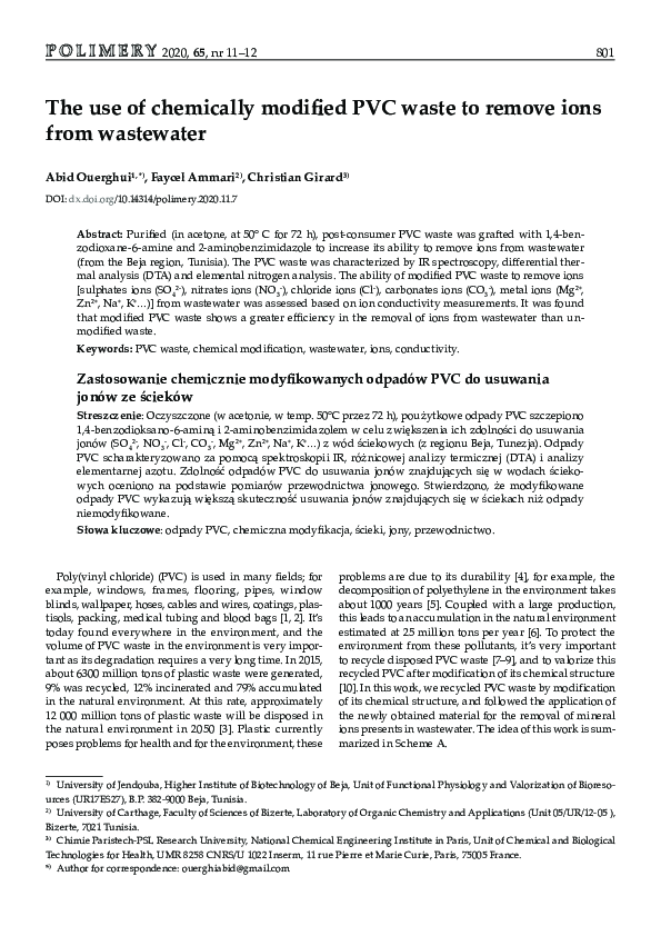 (PDF) The use of chemically modified PVC waste to remove ions from ...