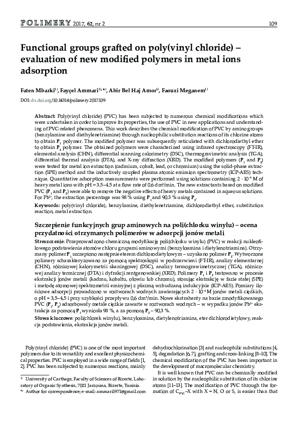 (PDF) Functional groups grafted on poly(vinyl chloride) – evaluation of ...