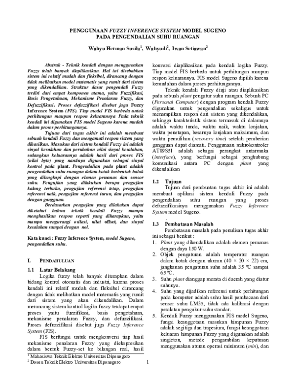 Pdf Penggunaan Fuzzy Inference System Model Sugeno Pada Pengendalian Suhu Ruangan