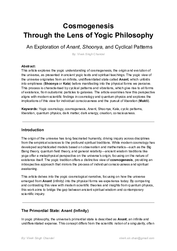 (PDF) Cosmogenesis Through the Lens of Yogic Philosophy