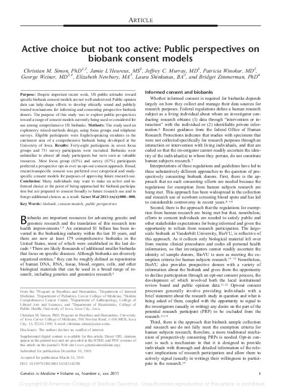 (PDF) Active choice but not too active: Public perspectives on biobank ...