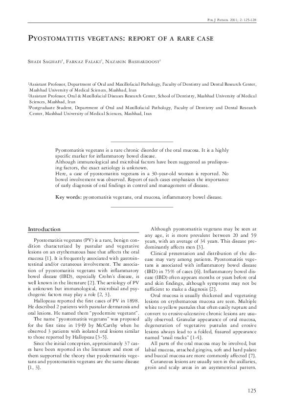 (PDF) Pyostomatitis vegetans: report of a rare case