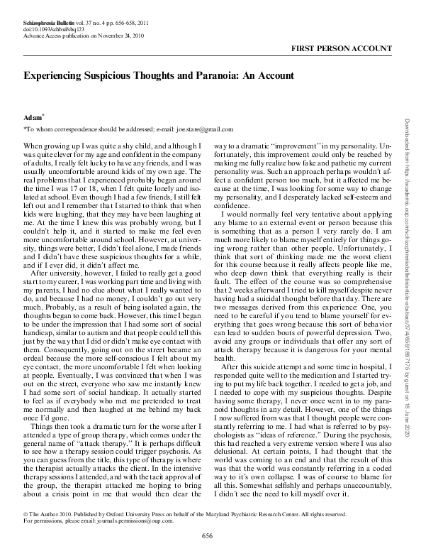 (PDF) Experiencing Suspicious Thoughts and Paranoia: An Account