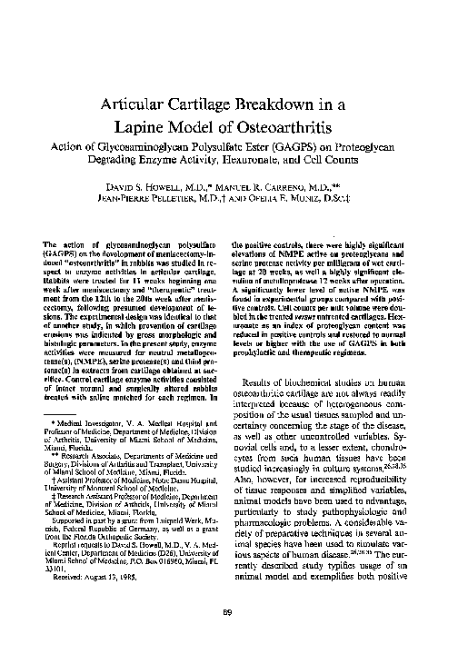 (PDF) Articular Cartilage Breakdown in a Lapine Model of Osteoarthritis ...