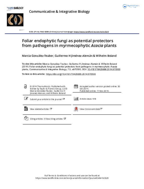 (PDF) Foliar endophytic fungi as potential protectors from pathogens in ...