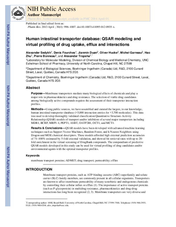 (PDF) Human Intestinal Transporter Database: QSAR Modeling and Virtual ...