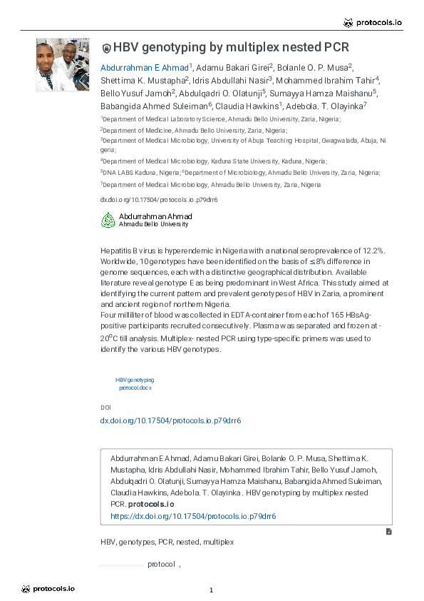 (PDF) HBV genotyping by multiplex nested PCR v1 | IDRIS ABDULLAHI - Academia.edu