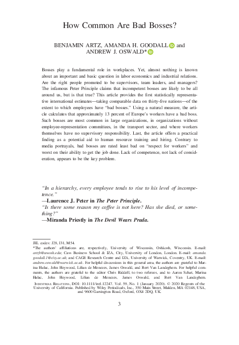 (PDF) How Common Are Bad Bosses?