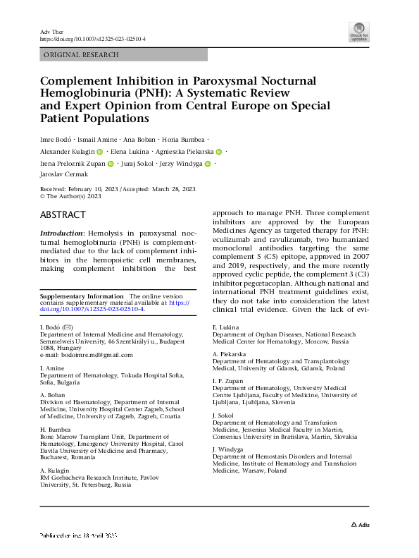 (PDF) Complement Inhibition in Paroxysmal Nocturnal Hemoglobinuria (PNH): A Systematic Review ...