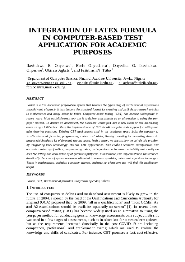 (PDF) Integration of LaTeX formula in computer-based test application ...
