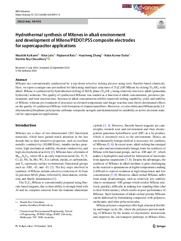 (PDF) Hydrothermal synthesis of MXenes in alkali environment and development of MXene/PEDOT:PSS ...