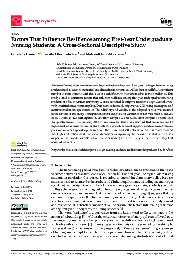 (PDF) Factors That Influence Resilience among First-Year Undergraduate Nursing Students: A Cross ...