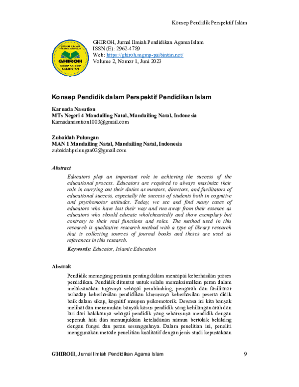 (PDF) Konsep Pendidik Dalam Perspektif Pendidikan Islam