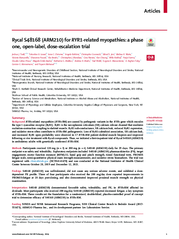 (PDF) Rycal S48168 (ARM210) for RYR1-related myopathies: a phase one ...