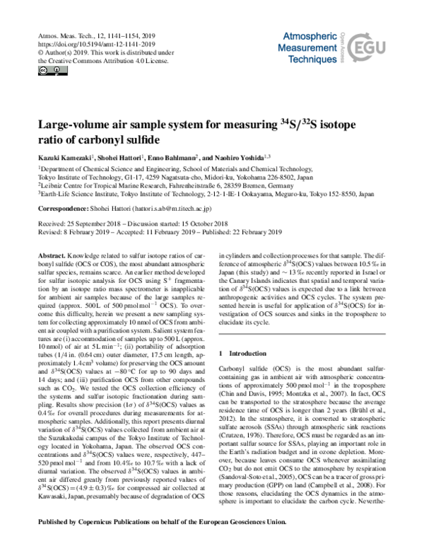 (PDF) Large-volume air sample system for measuring 34 S∕ 32 S isotope ...