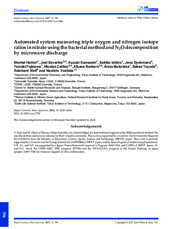 (PDF) Automated system measuring triple oxygen and nitrogen isotope ratios in nitrate using the ...