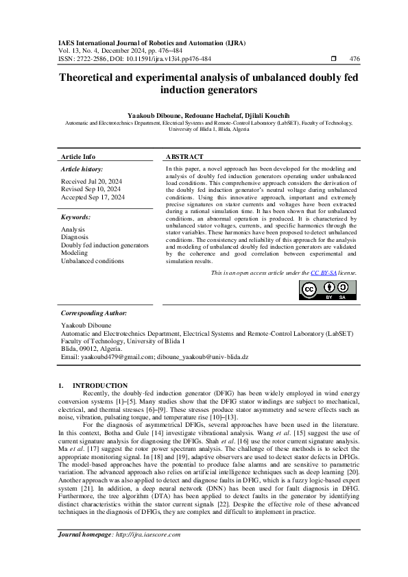 Pdf Theoretical And Experimental Analysis Of Unbalanced Doubly Fed Induction Generators