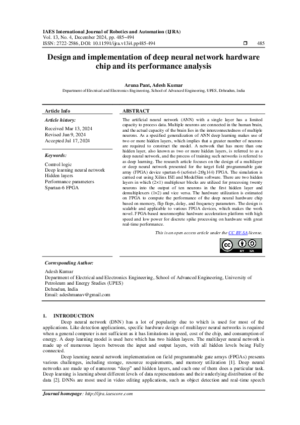 Pdf Design And Implementation Of Deep Neural Network Hardware Chip And Its Performance Analysis