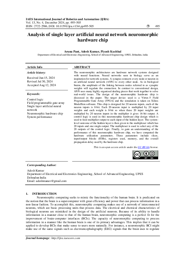 Pdf Analysis Of Single Layer Artificial Neural Network Neuromorphic Hardware Chip