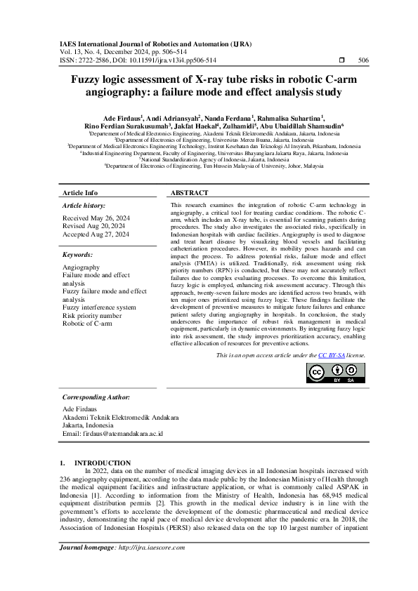 (PDF) Fuzzy logic assessment of X-ray tube risks in robotic C-arm ...